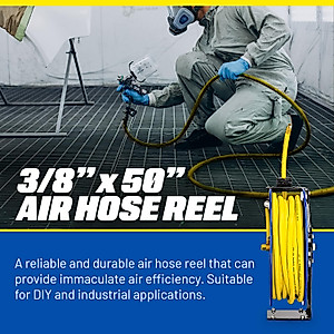 Goodyear Air Hose Reel Retractable 3/8" Inch x 50' Foot SBR Rubber Hose Max 300PSI Heavy Duty Industrial Steel Single Arm Construction