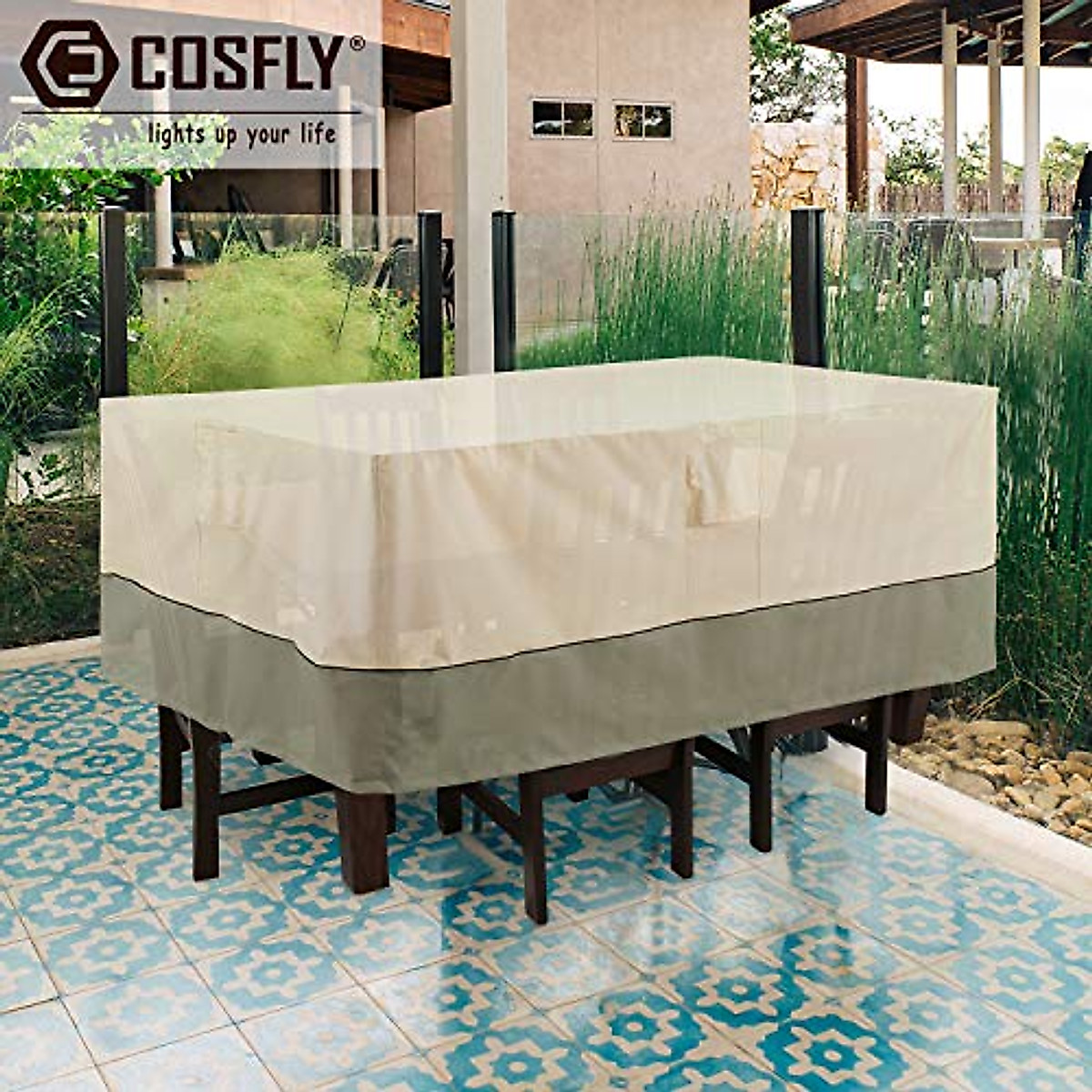 COSFLY Patio Furniture Covers Waterproof for Table and Chairs, Outdoor Table Cover Rectangular - Fits up to 90 x 64 x 28 inches (L x W x H)