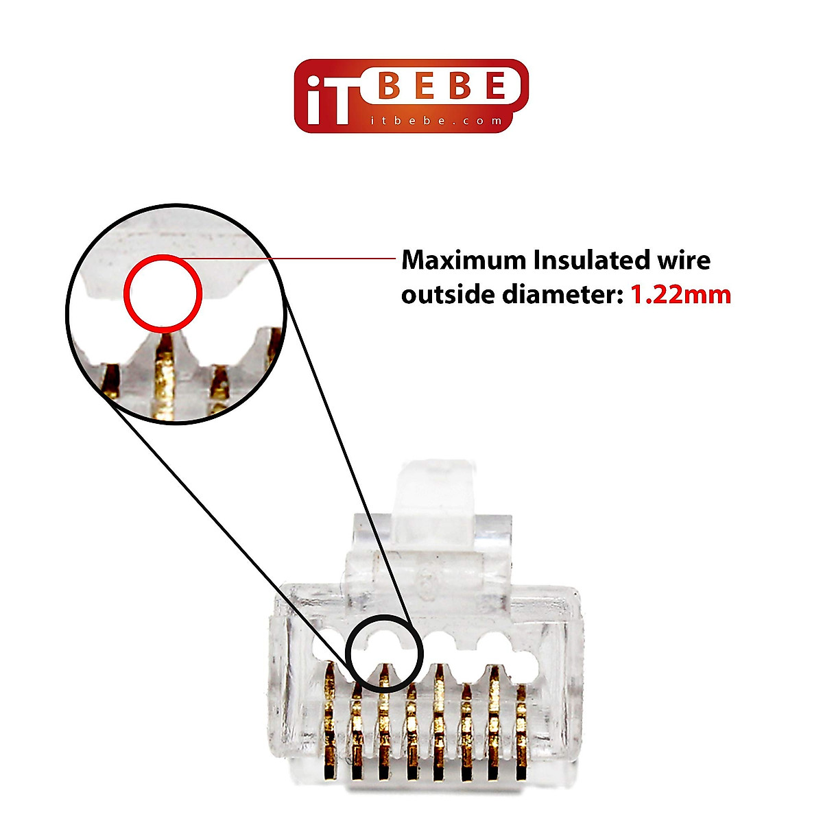 ITBEBE 100 Pieces - Gold Plated RJ45 Cat6 Cat6a Pass Through Connector for 23 AWG Cables