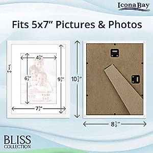 Icona Bay 8x10 White Picture Frame with Removable Mat for 5x7 Photo, Modern Style Wood Composite Frame, Table Top or Wall Mount, Bliss Collection