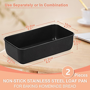 Herogo Non-Stick Loaf Pan Set of 2, Stainless Steel Rectangle Bread Loaf Pans for Homemade Bread, 9 x 5 Inch Black Meatloaf Bakeware for Baking Lasagna Brownie, Oven Safe