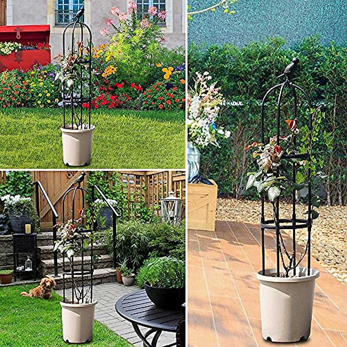 Anothera 6ft Rustproof Metal Pipe with Heavy Duty Plastic Coated, Garden Outdoor Indoor Potted Plant Support, Round Obelisk Trellis for Climbing Vine（Black）