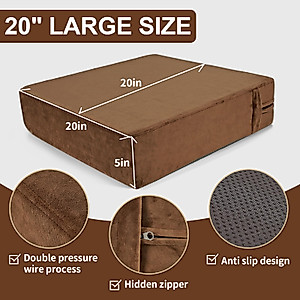 SINOSSO Velvet Large Chair Cushion for Elderly 20" x 20" x 5", High Density Foam Seat Cushion for Recliner Couch Armchair, Thickened Chair Pad, Brown