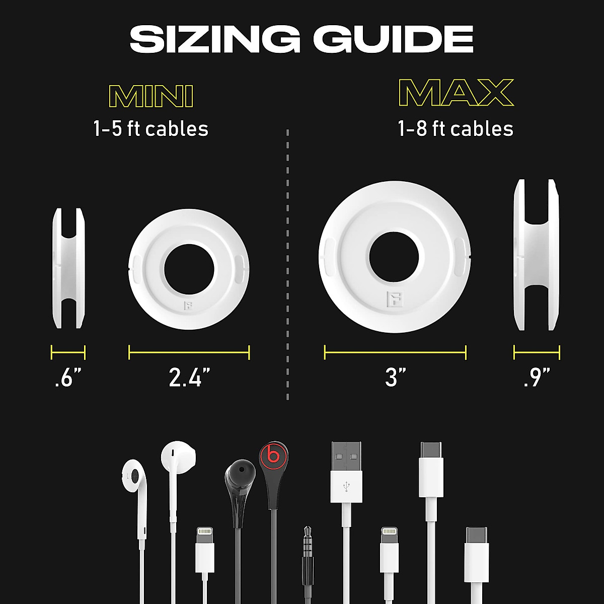 Side Winder Mini and Max Headphone, Earbud and Charging Cable Winder and Organizer Perfect for Wrapping Earbuds and Cords for Travel and Organization (White, Max)