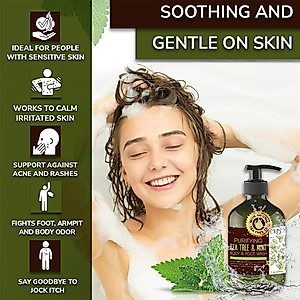Tea Tree Body Wash with Mint for Women and Men - Helps Acne - Athletes Foot - Jock Itchy - Ringworm - Eczema - Body Odor - Itchy Skin - Moisturizing and Hydrating Sensitive Skin - 16oz