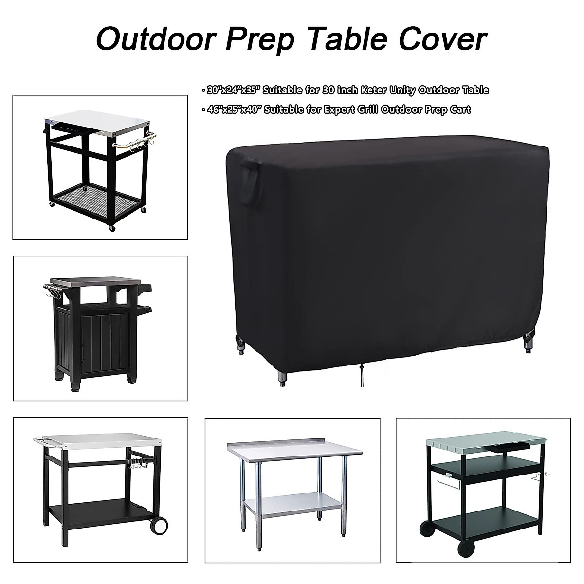 Kingling Grill Cart Cover - 46 Inch Waterproof Stainless Steel Table Cover for Outdoor Patio Metal Prep Table - 46''L x 25''W x 40''H