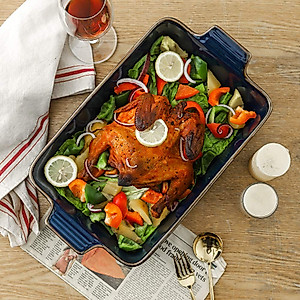 KOOV Individual Lasagne Pan Deep, Rectangular 9x13 Baking Dish, Ceramic Baking Dish, Bakeware for Tapas, Roasting, Casserole Dish for Oven, Texture Series (Aegean)