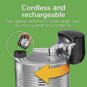 Hamilton Beach 2-in-1 Electric Automatic Can Opener for Kitchen with Hands-Free Removable Walking Head, Cordless & Rechargeable, Easy-Clean Detachable Blade and Cutting Lever, Black (76611F)
