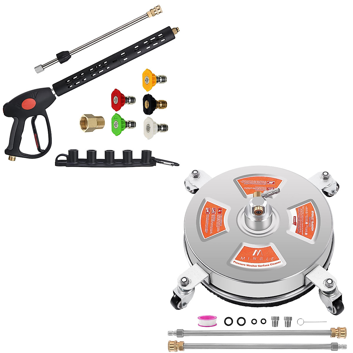 M MINGLE Replacement Pressure Washer Gun with Extension Wand, 14'' Pressure Washer Surface Cleaner Attachment