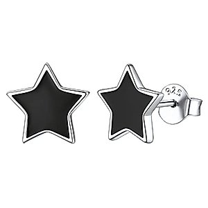 ChicSilver 9MM Simple Small Black Stud Earrings 925 Sterling Silver Star Earrings Hypoallergenic Black Earrings for Women Sensitive Ears