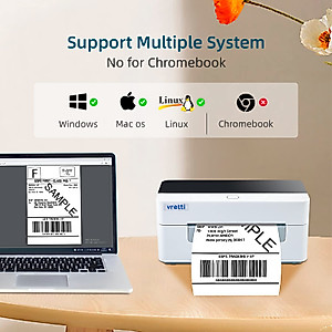 vretti Shipping Label Printer, 4x6 USB Desktop Barcode Label Printer for Small Business & Shipping Packages Compatible with Mac, Windows, Linux, UPS, USPS