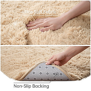 Toneed Fluffy Runner Rug for Bedroom Living Room, 2 x 6 Feet Beige Shaggy Rug Super Soft Modern Indoor Area Rug Fuzzy Plush Carpet for Dorm Nursery Kids Room Home Decorative