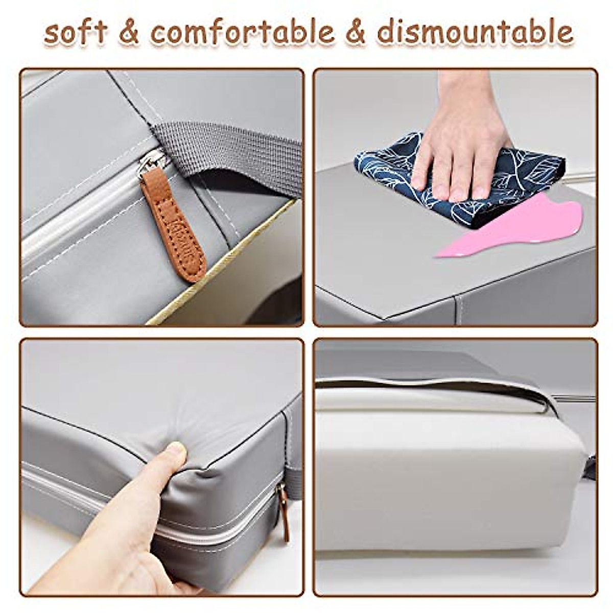 Toddler Booster Seat for Dining Table, PU Washable Double Safe Straps Non-Slip Bottom Booster Seat Dining Toddler, Portable Travel Increasing Cushion (Grey)