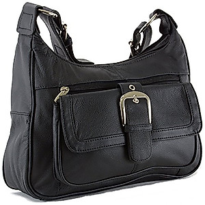 Womens Genuine Leather Shoulder Bag Tote Organizer Purse Hobo Handbag Black