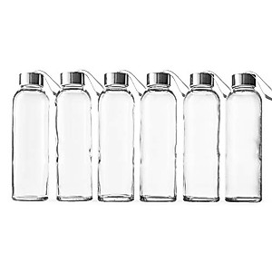 Epica 18-Oz. Glass Beverage Bottles, Set of 6 (Beverage Glasses + Carrying Loop Caps)