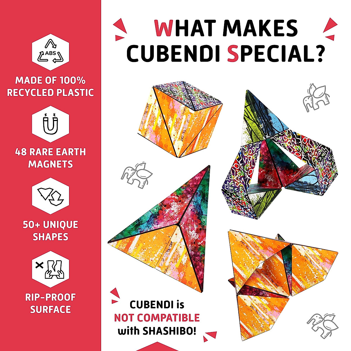 CUBENDI Geometric Origami Puzzle - Infinity Fidget Cube for Adults, Kids & Teens – Mesmerizing & Magnetic Shape Shifting Box w/48 Rare Earth Magnets - by Fun in Motion Toys (Scribble)