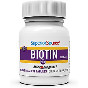 Superior Source Biotin 1000 mcg. Under The Tongue Quick Dissolve MicroLingual Tablets, 100 Count, Supports Healthy Hair, Skin, and Nail Growth, Helps Support Energy Metabolism, Non-GMO