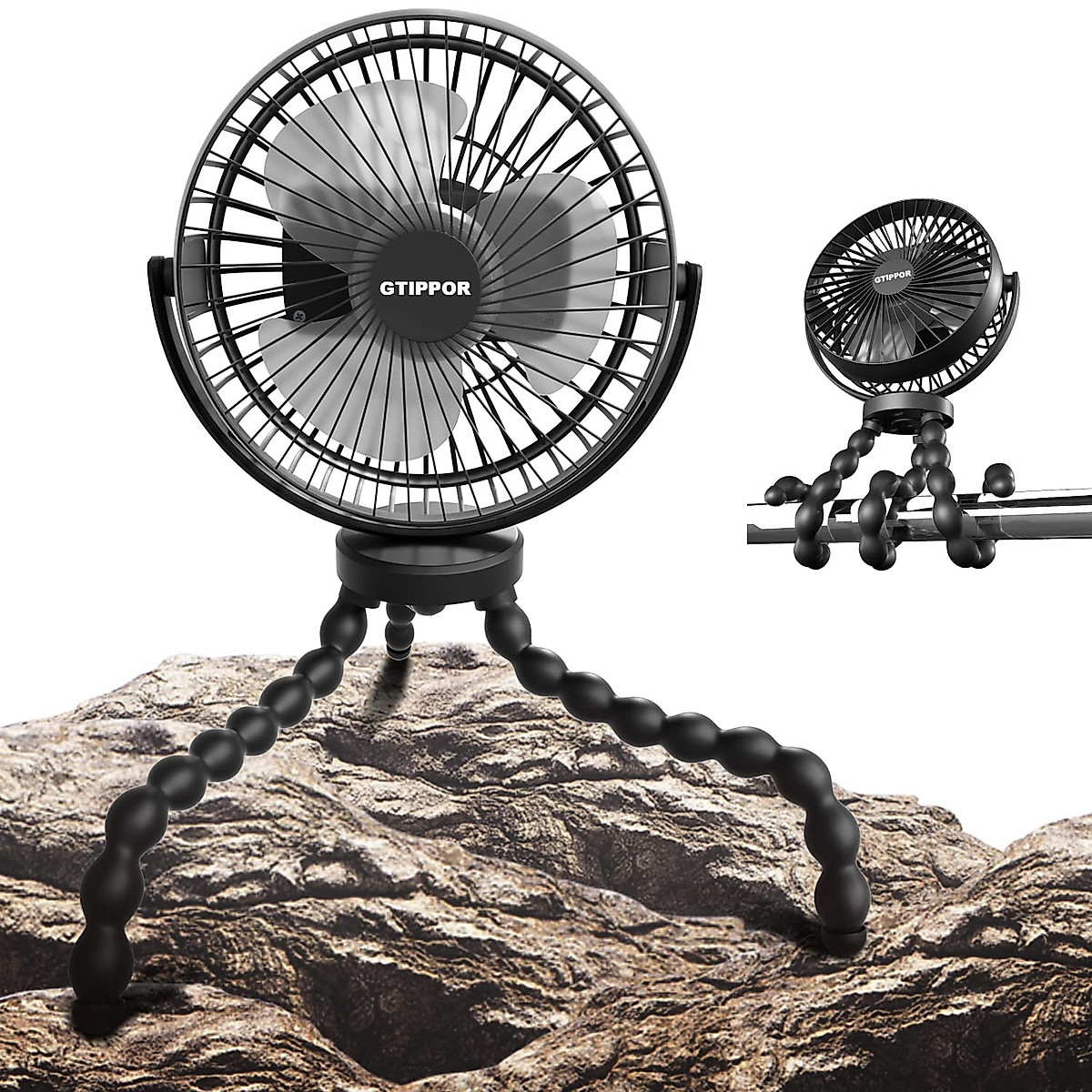 GTIPPOR Portable Stroller Fan,10000mAh Batterry Operated USB Fan,3 Speeds Handheld Personal Fan with Flexible Tripod Clip on Desk Fan for Baby Stroller Car Seat