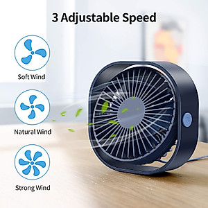XDW Usb Fan Small Personal USB Desk Fan,3 Speeds Portable Desktop Table Cooling Fan Powered by USB,Strong Wind,Quiet Operation,for Home Office Car Outdoor Travel (Navy Blue)