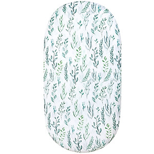 Bassinet Sheet for Baby Girl and Boy, Stretchy Soft Jersey Knit Fitted Sheet Universal for Oval,Hourglass and Rectangle Bassinet Mattress, Green Leaf