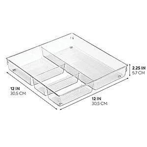 iDesign Linus Kitchen Drawer Organizer for Silverware, Spatulas, Gadgets - 12" x 12" x 2", Clear