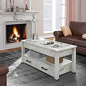 FABATO 41.7'' Lift Top Coffee Table with Hidden Compartment for Living Room, Mid-Century Cocktail Table with 2 Storage Drawers Wood Tea Center Table for Home Office, Gray