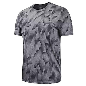 Zengjo Mens Running Shirts Short Sleeve Quick Dry Sweat Wicking Stretch(Heather Grey,L)