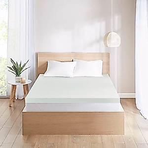 Clean Spaces 3 Inch Green Tea Infused Memory Foam Pad Mattress Topper with Removable & Machine- Washable Rayon (from Bamboo) Cooling -Cover, Luxurious All Season Enhanced -Bed Support, Twin Green