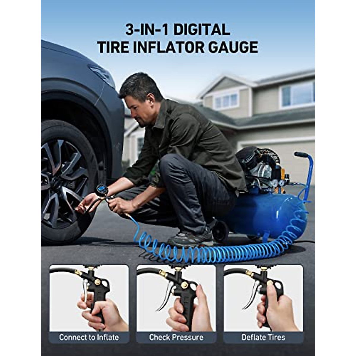 AstroAI Digital Tire Pressure Gauge with Inflator, 250 PSI Air Chuck and Compressor Accessories Heavy Duty with Quick Connect Coupler, 0.1 Display Resolution, Car Accessories for SUV, Truck, RV