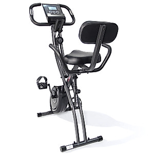 PS Stationary Folding Exercise Bike, magnetic drive cycle bikes with Resistance Belt backrest Digital Monitor Exercise Equipment for Home Gym&workout
