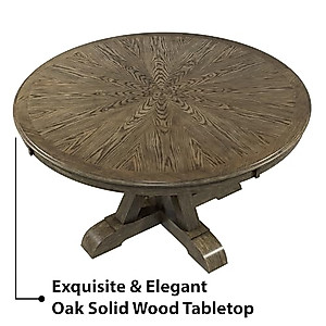 24/7 Shop at Home Van Lin Farmhouse 54-inch Solid Wood Round Dining Table with Trestle Pedestal Base, for Kitchen, Living Room, Entryway, Small Spaces, 54D x 54W x 30H in, Light Oak