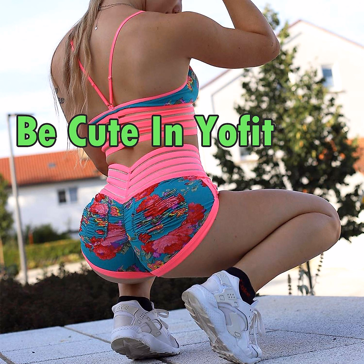 YOFIT Womens Ruched Butt Lifting Gym Shorts High Waisted Booty Yoga Shorts Workout Running Twerking Daisy Dukes Shorts #3 Floral L