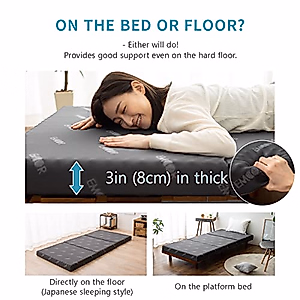 EMOOR Tri-Fold Mattress Start Twin (78x38x3in) 180N, High Resistance Egg Crate, Washable Cover, Gray, Minimalist,