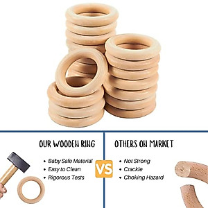 Baby Teething Toys, Silicone Chewable Rings with Organic Wooden, Natural Wooden Ring & Silicone Teething Toys for Newborn, 3+ Months (6 Directions, Khaki)