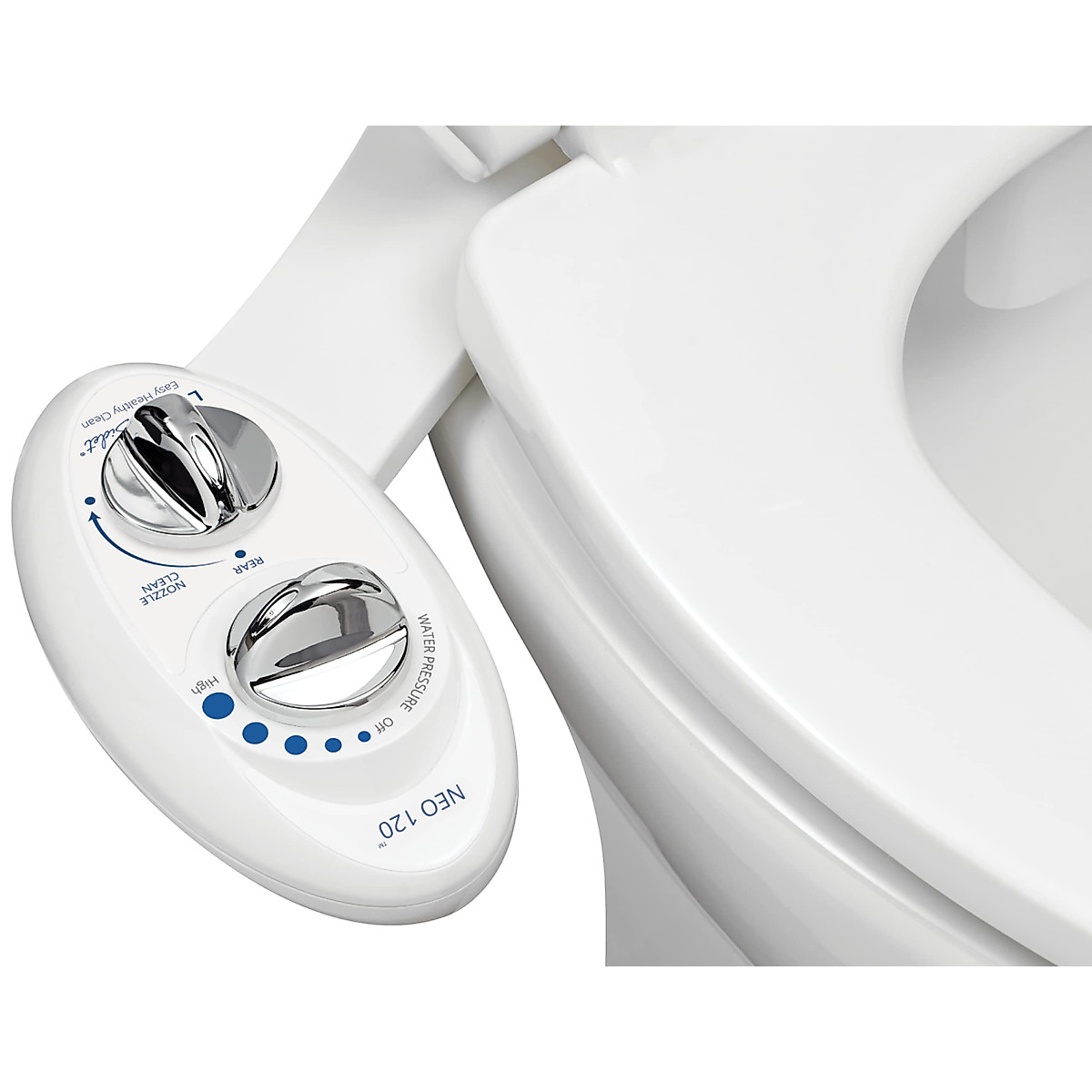 LUXE Bidet NEO 120 - Self-Cleaning Nozzle, Fresh Water Non-Electric Bidet Attachment & Alpha Bidet JX Elongated Bidet Toilet Seat, White, Endless Warm Water