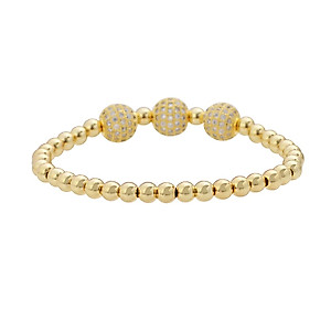 Edforce Stainless Steel 18K Gold PlatedBeads Ball Chain Elastic Bracelet with Cubic Zirconia Stones For Women