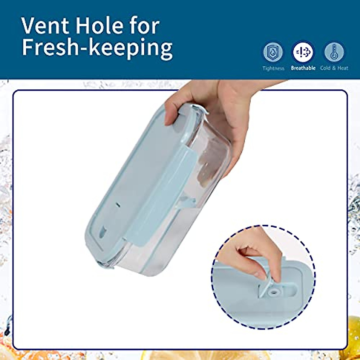 [10 Packs, 20 Pieces] Glass Food Storage Containers with Lids (Built in Vent), Airtight Meal Prep Containers, Glass Bento Boxes for Home Kitchen, BPA Free & Leak Proof (10 lids & 10 Containers) - Blue