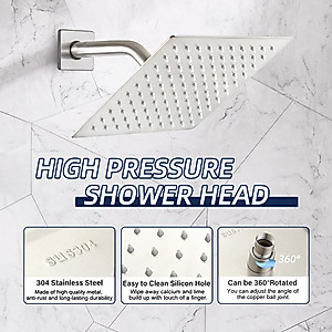 POP SANITARYWARE Shower Faucet with Tub Spout Brushed Nickel Bathroom Rain Mixer Shower System Wall Mounted Rainfall Shower Head and Handle Set, Tub and Shower Trim Kit with Rough-in Valve