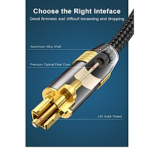 EMK Optical Audio Cable Digital Toslink Cable 24K Gold-Plated Nylon Braided S/PDIF Cable for Home Theater, Sound Bar, TV, PS4, Xbox, PlayStation (3.3Feet/1M)