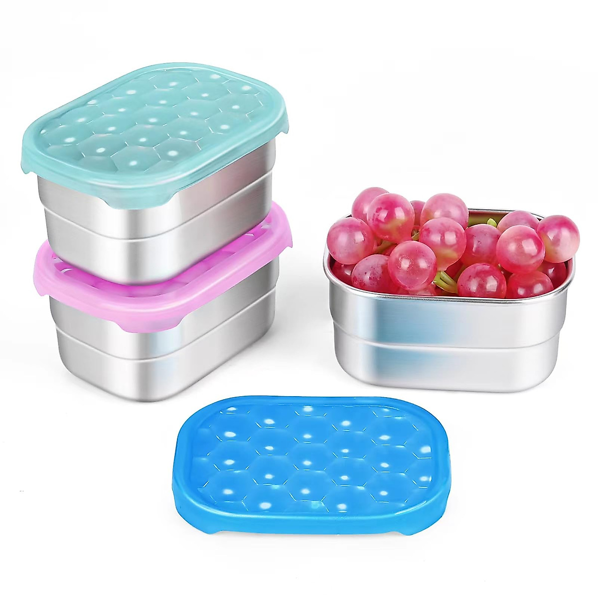 Tanjiae Kids Snack Pro - Stainless Steel Snack Containers for Kids | Easy Open Leak Proof Small Food Containers with Silicone Lids - Perfect Metal Toddler Lunch Box for Daycare and School (8oz*3)