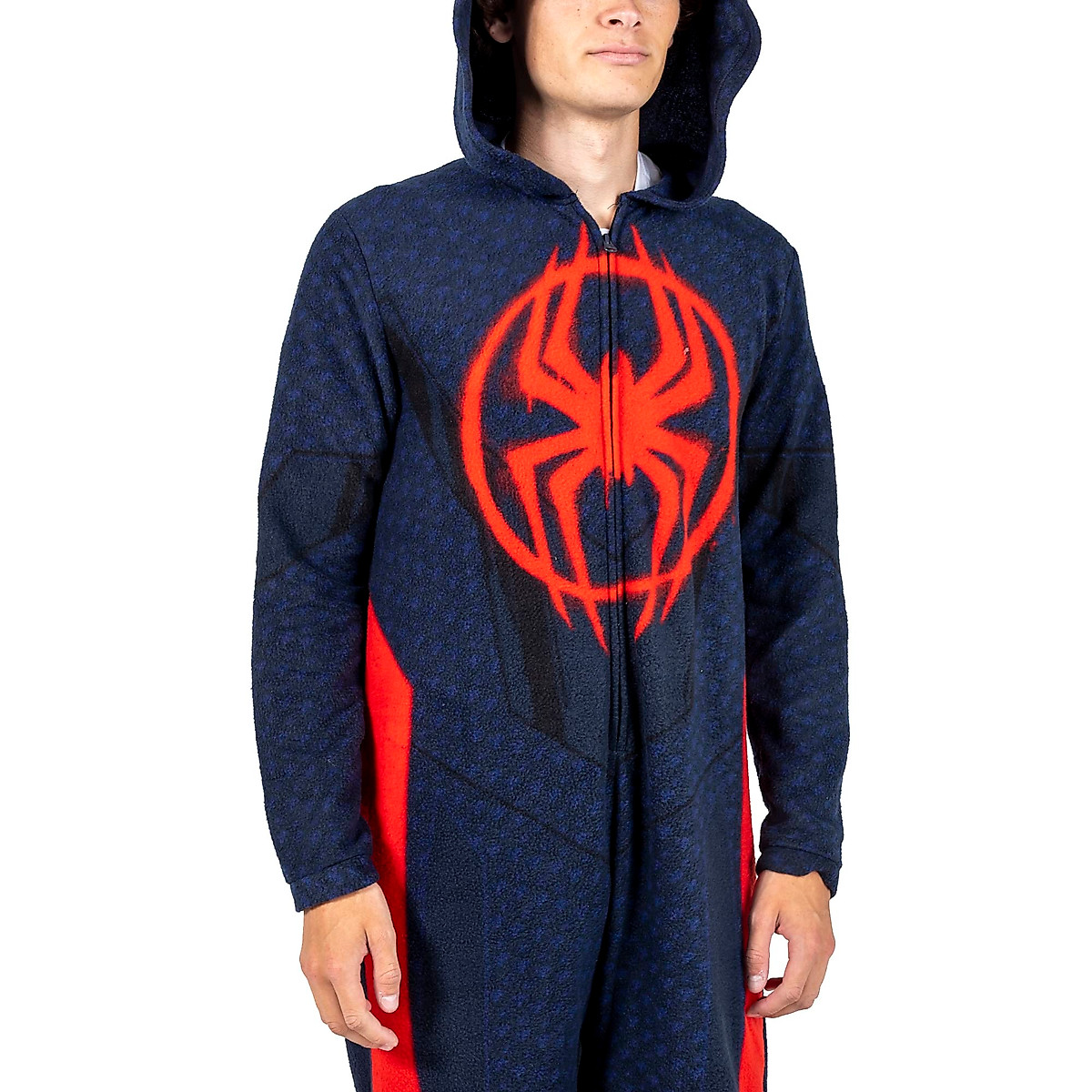 Spider-Man Miles Morales Men's Hooded Union Suit with Leg Hem-Medium Black