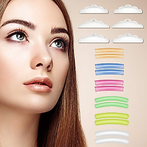 44pcs Eyelash Perming Curler Shield Pads Kit, 12 Pair 6 Sizes Lash Lift Pads Silicone 12 Pack Eye Gel Pad Patches with 2 Pieces Y Shape Brushes and 3 Pair Lash Lift Rods Pads for Eyelash Lifting