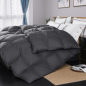 Acrafsman All Season Down Comforter King Size,Luxurious Hotel Collection Duvet Insert with Corner Tabs,Noiseless,Medium Warm,Dark Grey,106x90 Inches