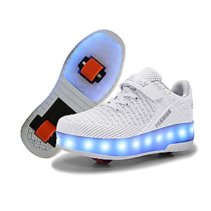 AIkuass Wheely Shoes for Kids Roller Shoes USB Rechargeable LED Light Up Wheel Shoes Skate Sneaker Shoes for Boys Girls Kids (6 Big Kid / EU39, White)