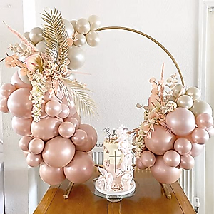 Oynearo Double Stuffed Pearl Pink and Ivory White Balloon Garland Arch Kit Pearl and Chrome Champagne Gold Balloons for Baby Shower Birthday Bridal Engagement Anniversary Party Backdrop Decoration