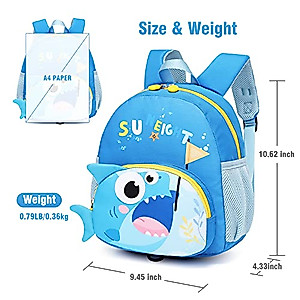 SUN EIGHT Toddler Backpack with Anti-Lost Harness 3D Cartoon kids shark Backpack School Bag for Baby Girl Boy 1-5 Years Baby Backpack (Shark)