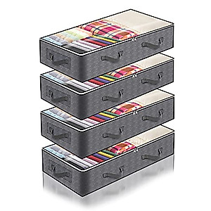 4 Pack Under Bed Storage Containers, 90L Large Capacity Foldable Underbed Storage Bags Organizer, Clothes Storage Bins with Clear Window and Reinforced Handles for Blanket, Comforter, Bedding, Toys