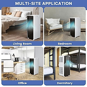 Jojoka 3-in-1 Portable Air Conditioners with Built-in Dehumidifier Function, Fan Mode, Remote Control, Complete Window Mount Exhaust Kit for Room, Dorm, Office Quiet AC Unit, 8,000 BTU