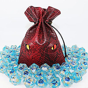Dice Bag Can Hold 6 Dice Sets, Glow in The Dark Eyes Large Dragon D and D Dice Storage Bag for DND Board Games, Red Fiery Dragon Leather Coin Pouch for Fantasy RPG Games Accessories, Drawstring Pouch