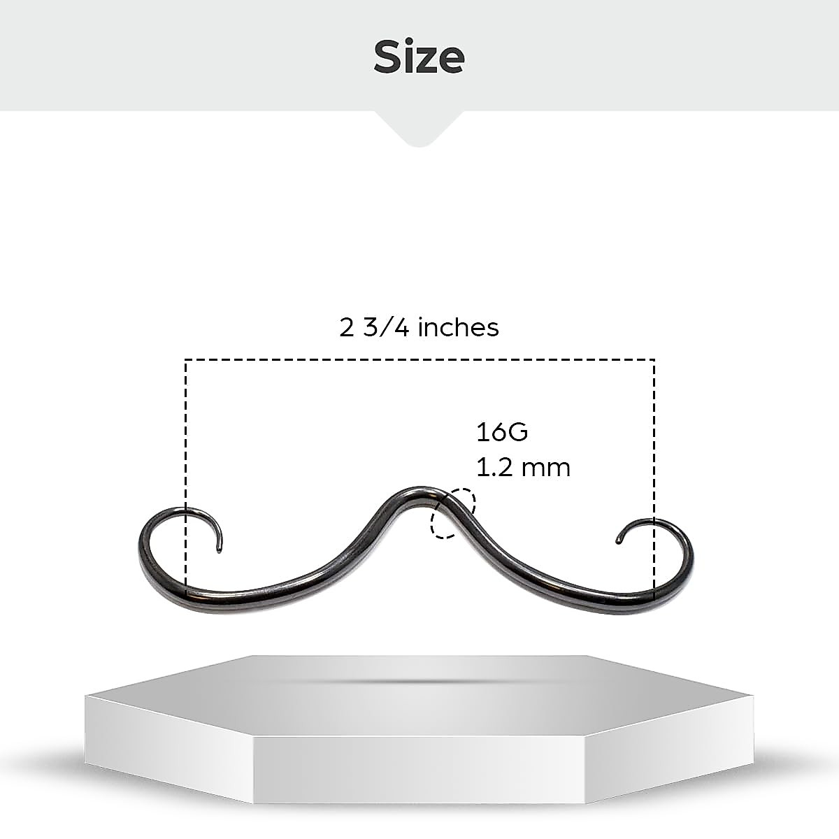 BodyJewelryOnline Black Septum Moustache Nose Ring [Curly Design], 316L Surgical Steel, 2¾” Length, Hypoallergenic, Lead/Nickel Free, Smooth Surface Rainbow removable O-rings